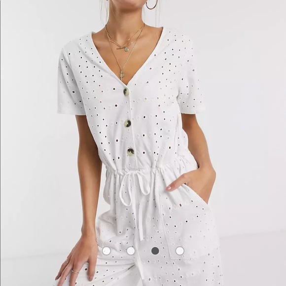 ASOS | Pants & Jumpsuits | Asos Front Tie Waist Broderie White Jumpsuit ...